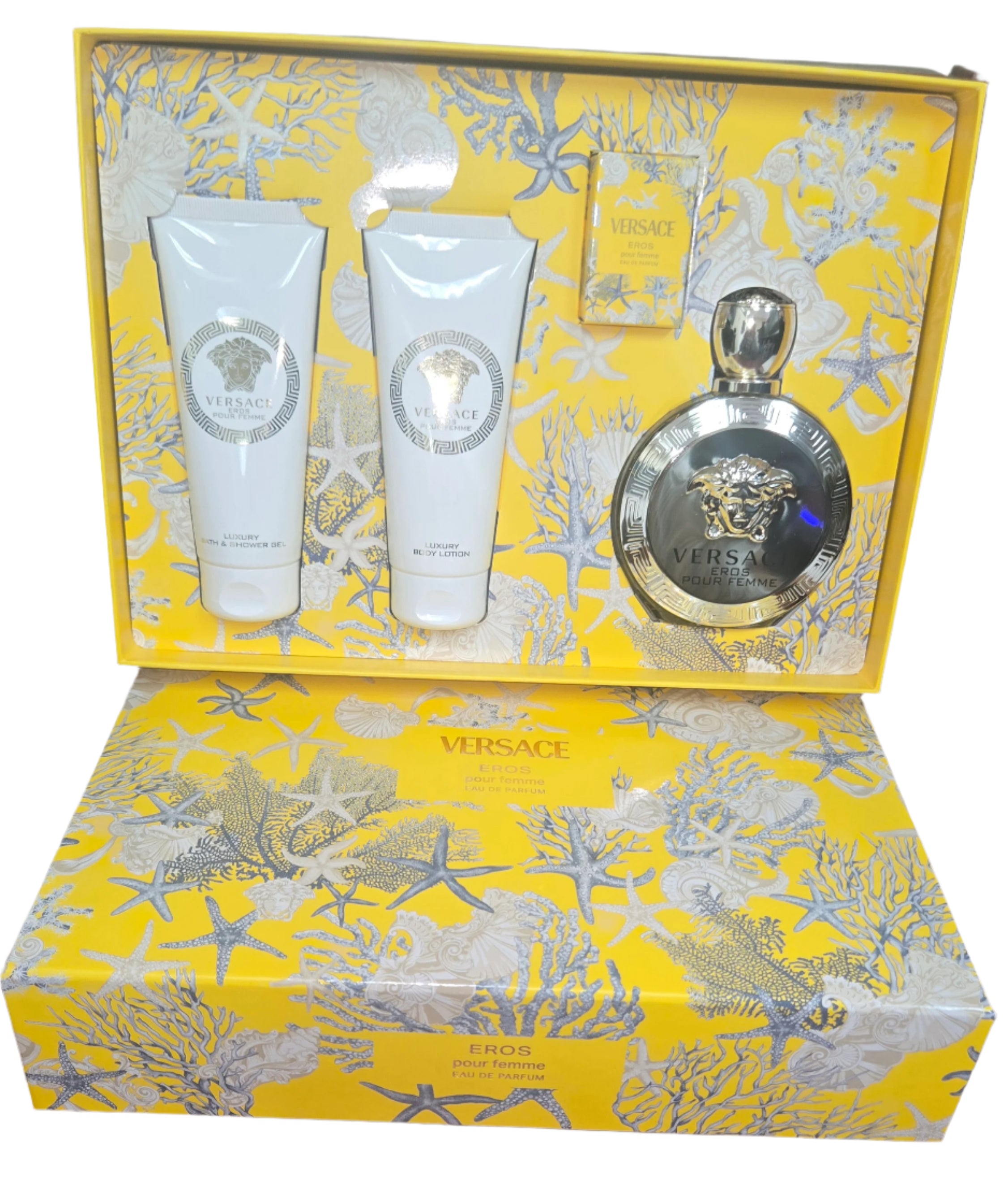 VERSACE EROS SET 3.4oz EDP SP+3.4oz B.L+3.4oz BATH&SHOWER GEL+5ml EDP – DLG International Trading