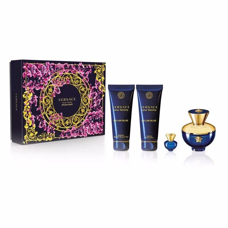VERSACE DYLAN BLUE SET 3.4oz EDP SP+3.4oz BODY LOTION+3.4oz BATH&SHOWE ...